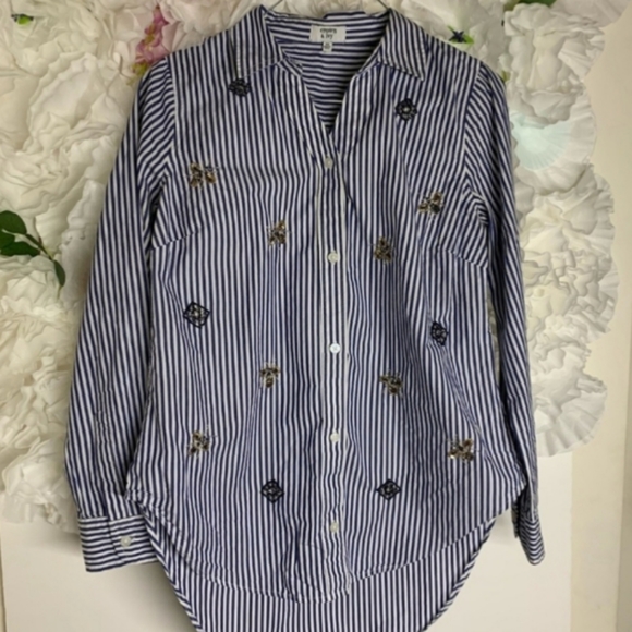 crown & ivy | Tops | Pm Crown Ivy Blue Striped Sequin Beaded Bumblebee Button Up Shirt | Poshmark